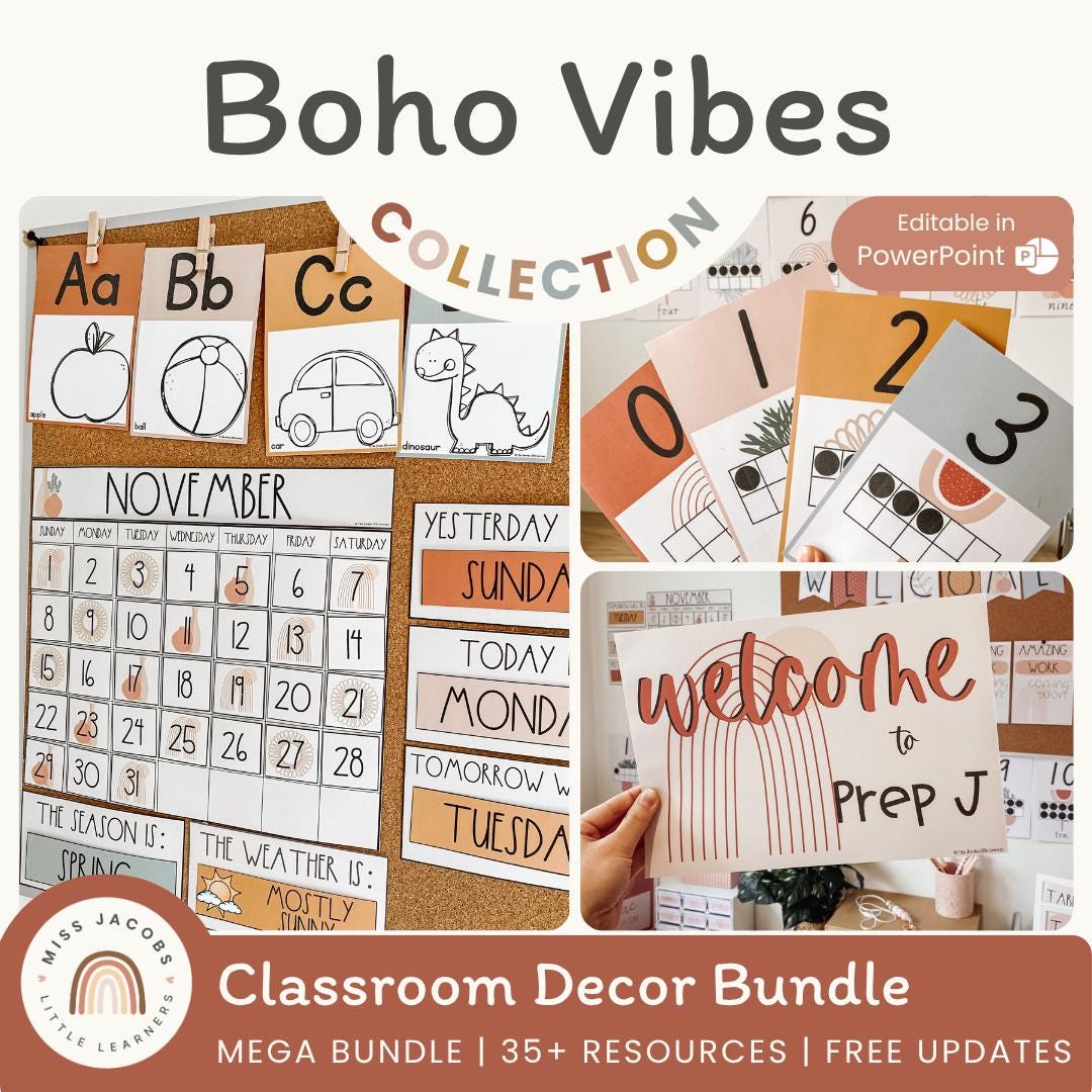 BOHO VIBES Classroom Decor Bundle | Desert Neutral Classroom Decor ...