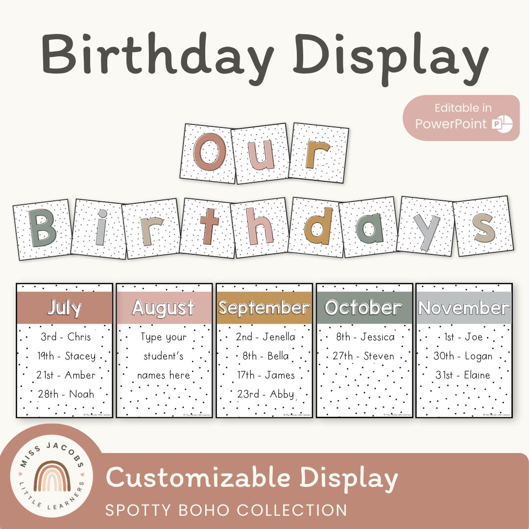 Birthday Display | SPOTTY BOHO Classroom Decor | Editable - Etsy