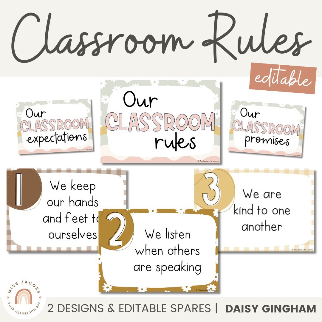 Classroom Rules Posters and Classroom Management Slips Daisy Gingham ...
