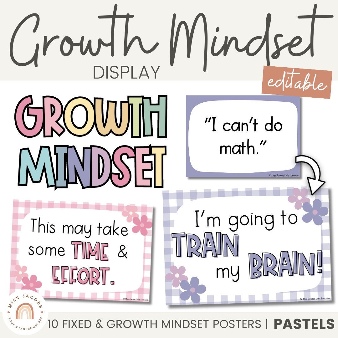Modern Growth Mindset Display Daisy Gingham Pastels - Etsy