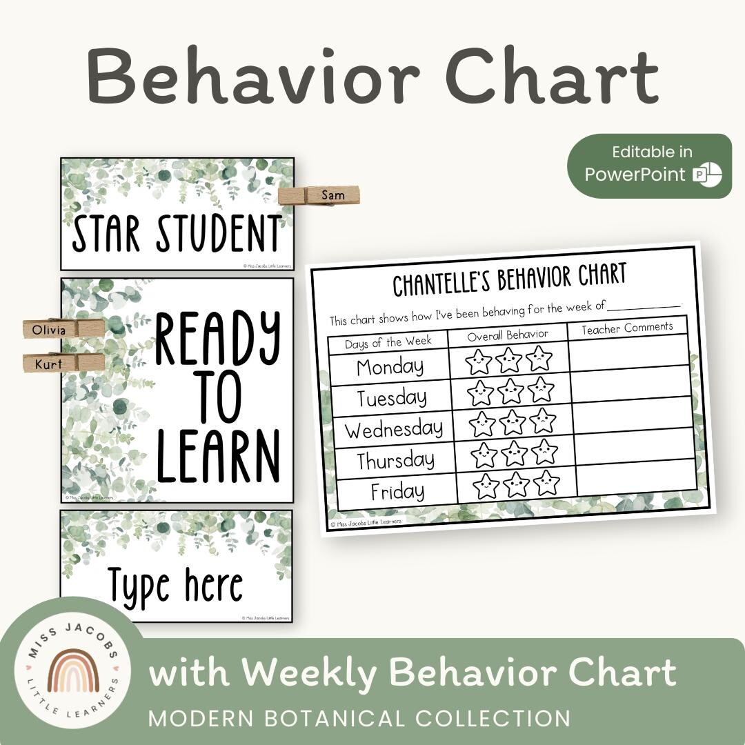 Behavior Clip Chart With Tracker, Editable Modern Botanical Classroom ...