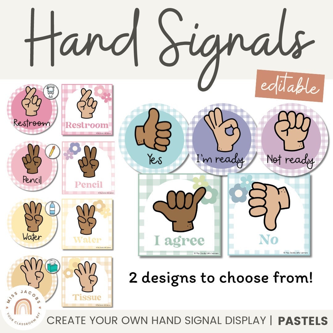 Hand Signals Daisy Gingham Pastels Classroom Decor Editable - Etsy