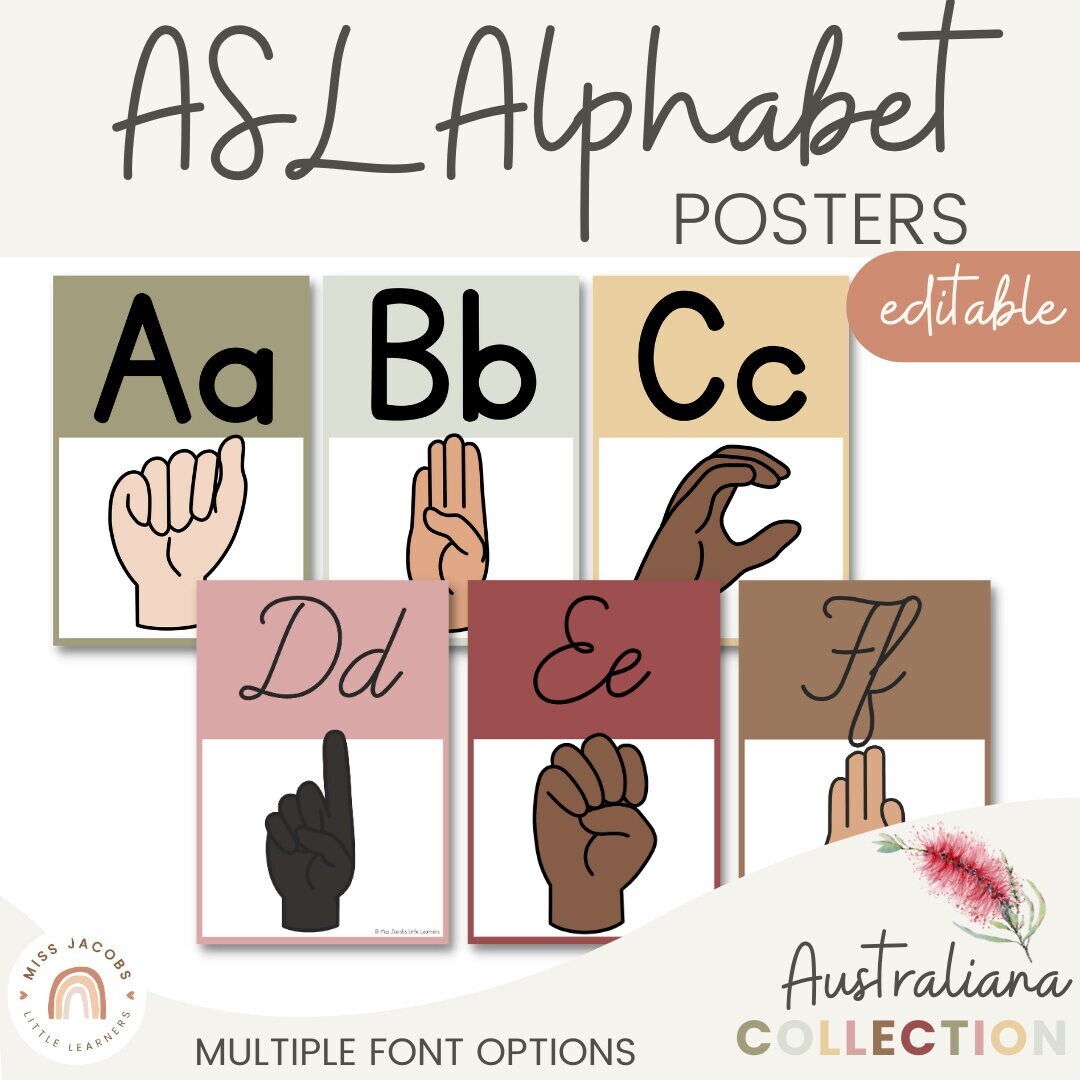 AUSTRALIANA ASL Alphabet Posters Modern Aussie Classroom Decor - Etsy