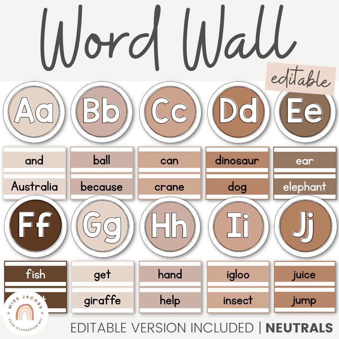 Word Wall Ombre Neutrals With Bunting + Editable Sight Word Cards ...