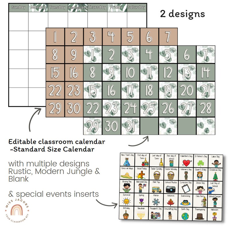 Classroom Calendar Modern Jungle Pocket Chart and Standard - Etsy