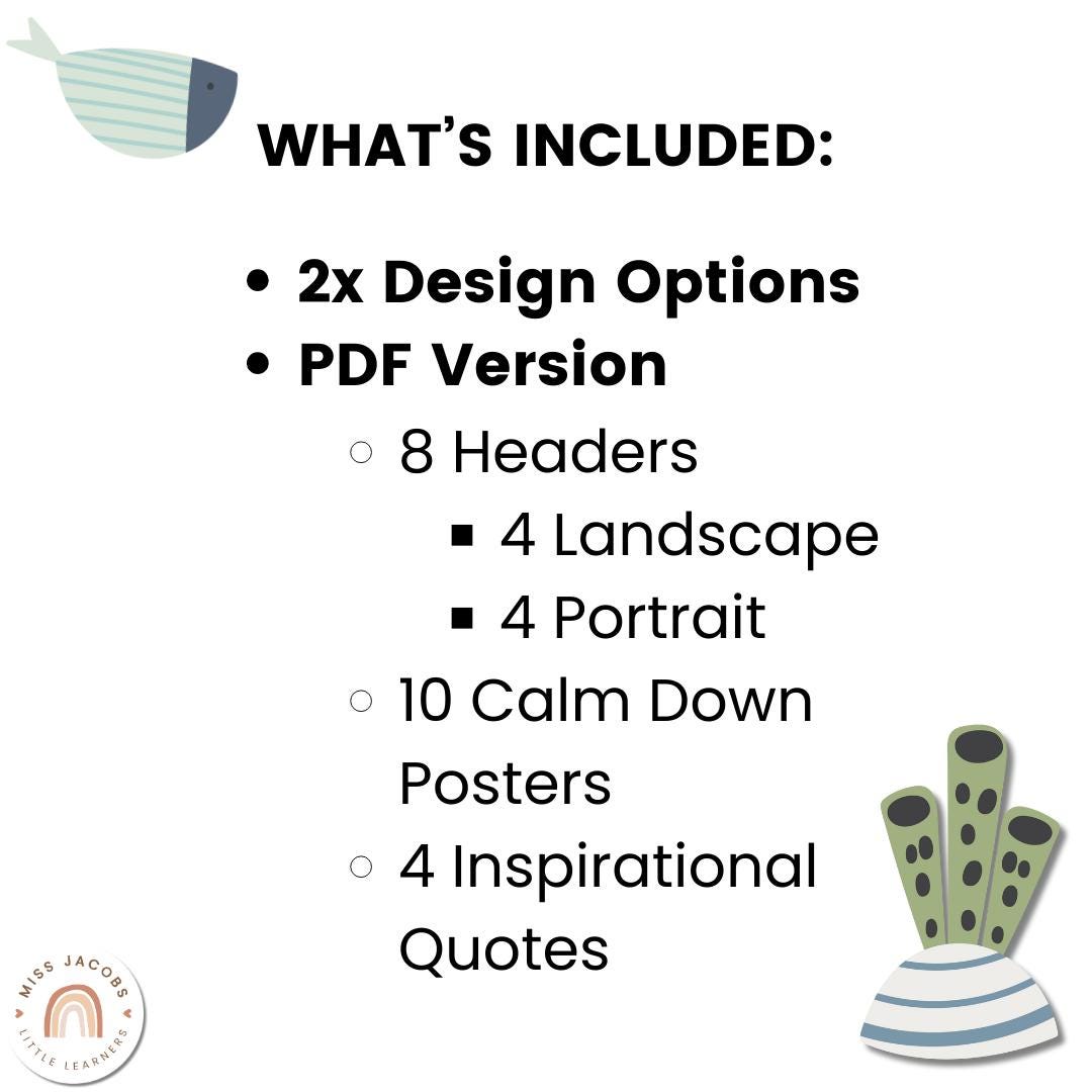 Calm Down Corner Kit Cute Sea Life, Ocean Theme SEL Posters, Printable ...