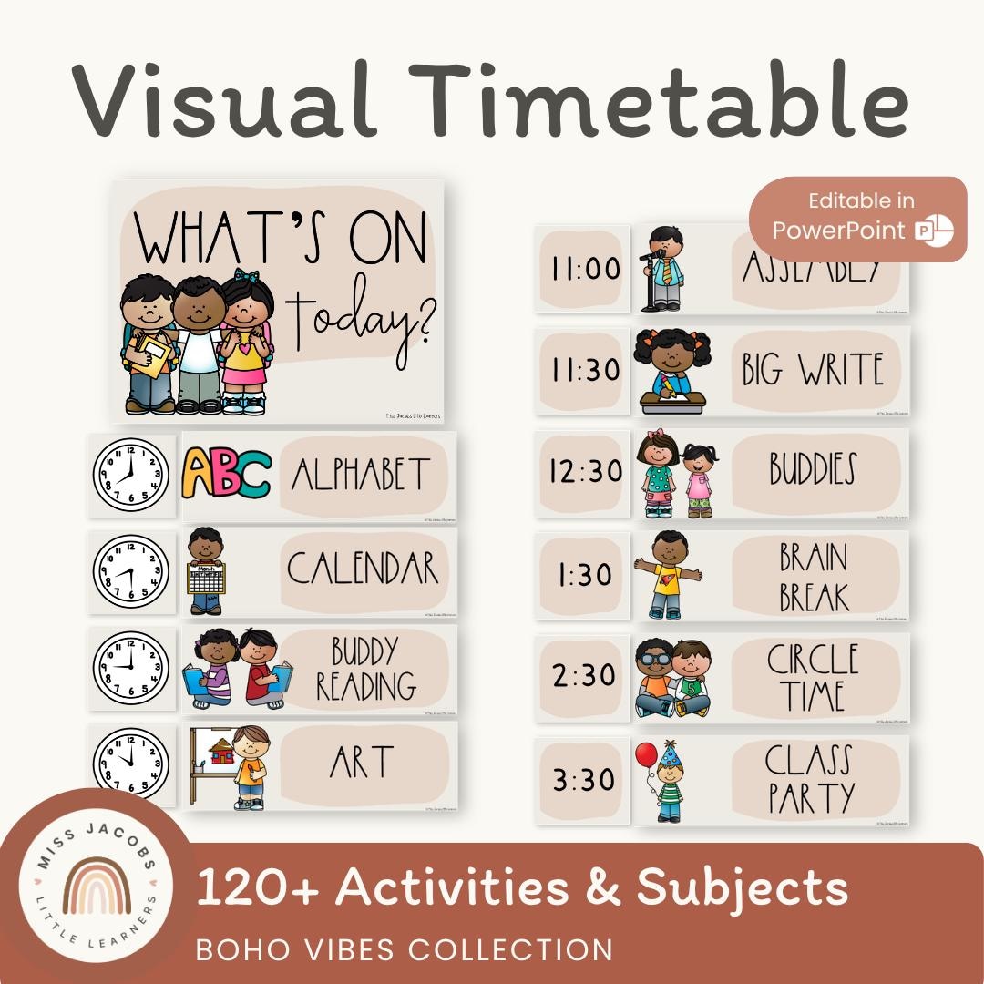 Desert Neutral Visual Timetable, Boho Vibes Classroom Schedule Routine ...
