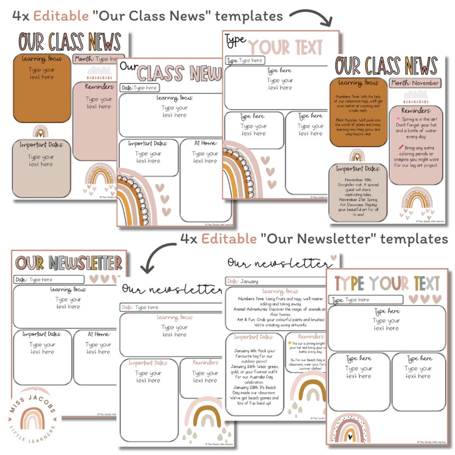 Classroom Newsletter Templates | Editable | Boho Rainbow Classroom ...