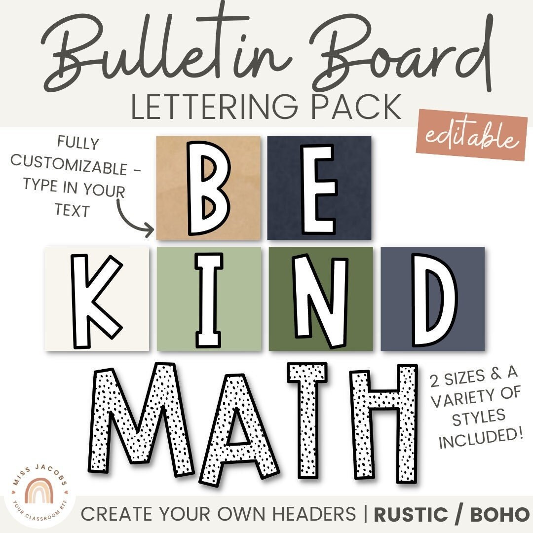 Modern Boho Bulletin Board Letters Display Editable Rustic - Etsy