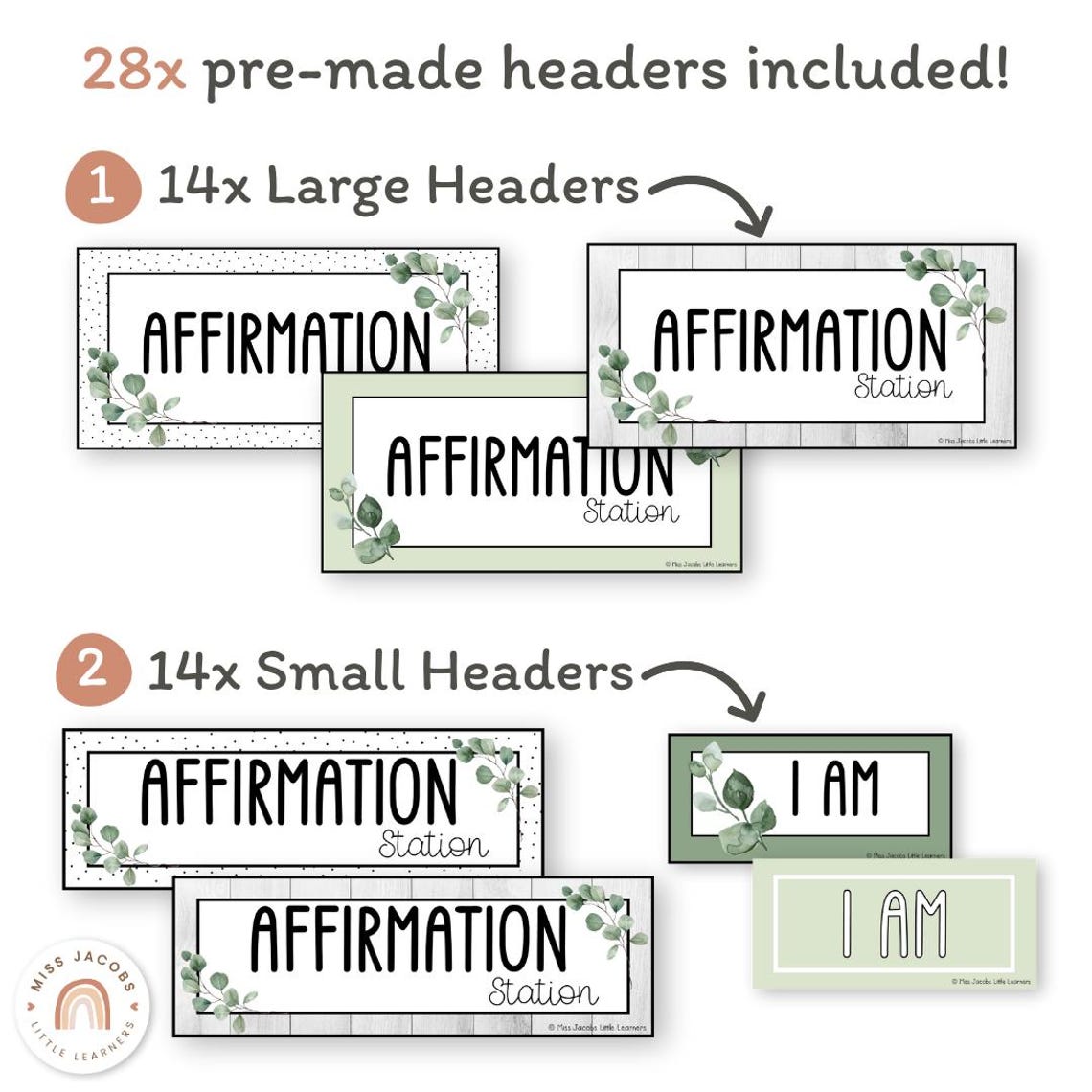 Affirmation Station Printable, Modern Botanical Classroom Decor, Leafy ...