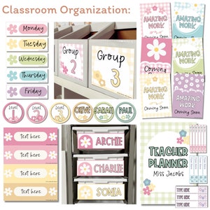 Daisy Gingham Pastels Classroom Decor Bundle | Muted Rainbow Theme ...