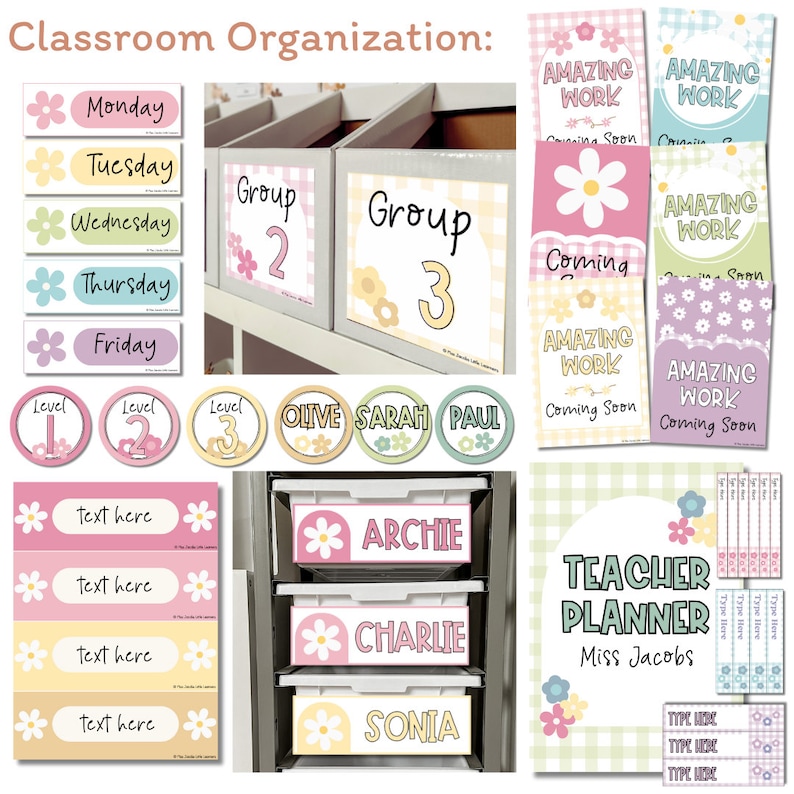 Daisy Gingham Pastels Classroom Decor Bundle | Muted Rainbow Theme ...