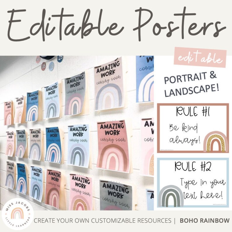 BOHO RAINBOW Editable Classroom Posters Neutral Rainbow | Etsy Canada