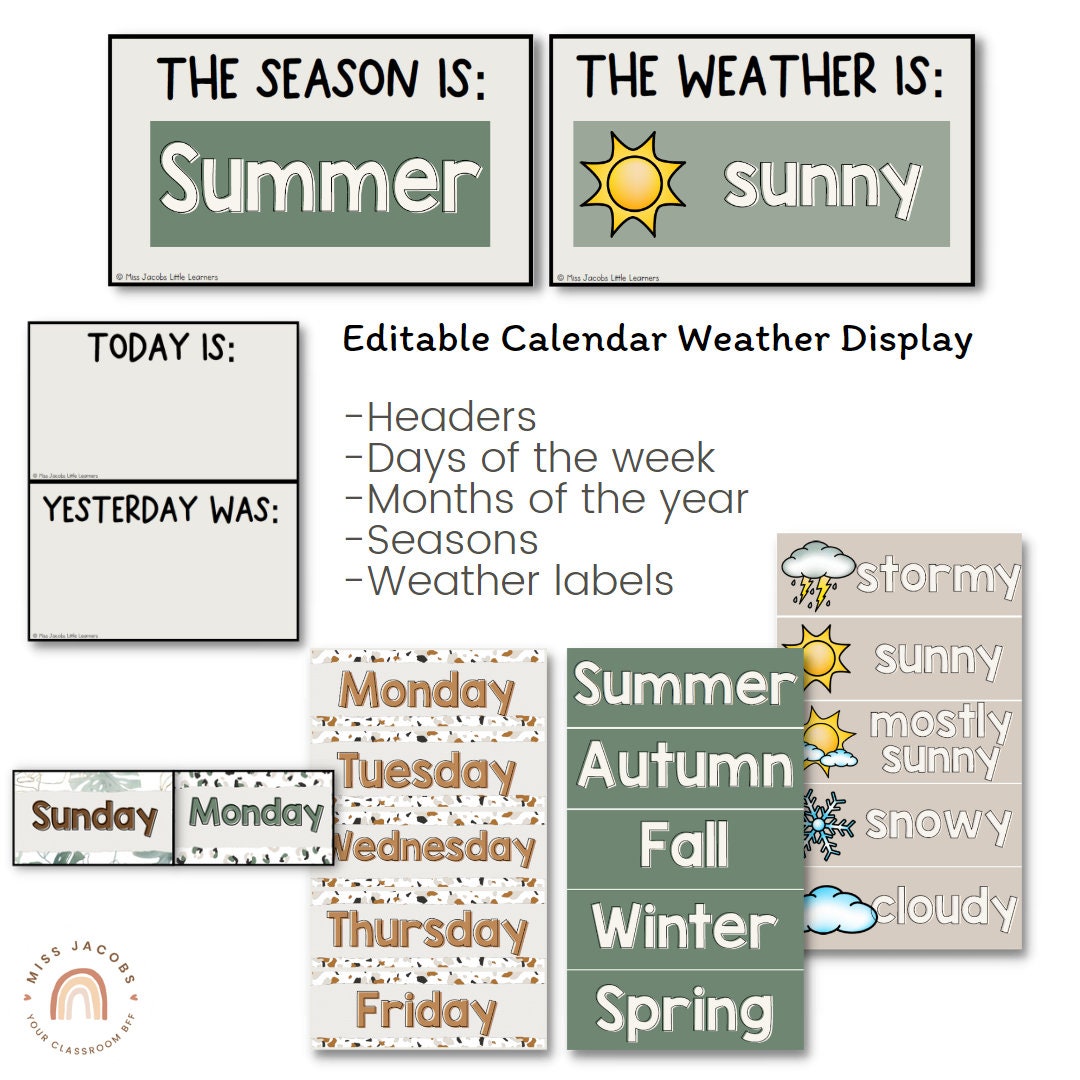 Classroom Calendar Modern Jungle Pocket Chart and Standard - Etsy