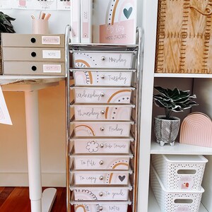 BOHO RAINBOW Teacher Rolling Cart Labels | Editable | Neutral Rainbow ...