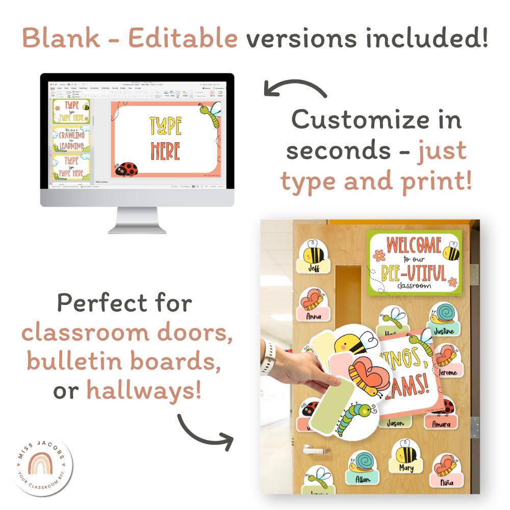 Spring Insect Door Display for Classroom, Editable Welcome Signs + Name ...