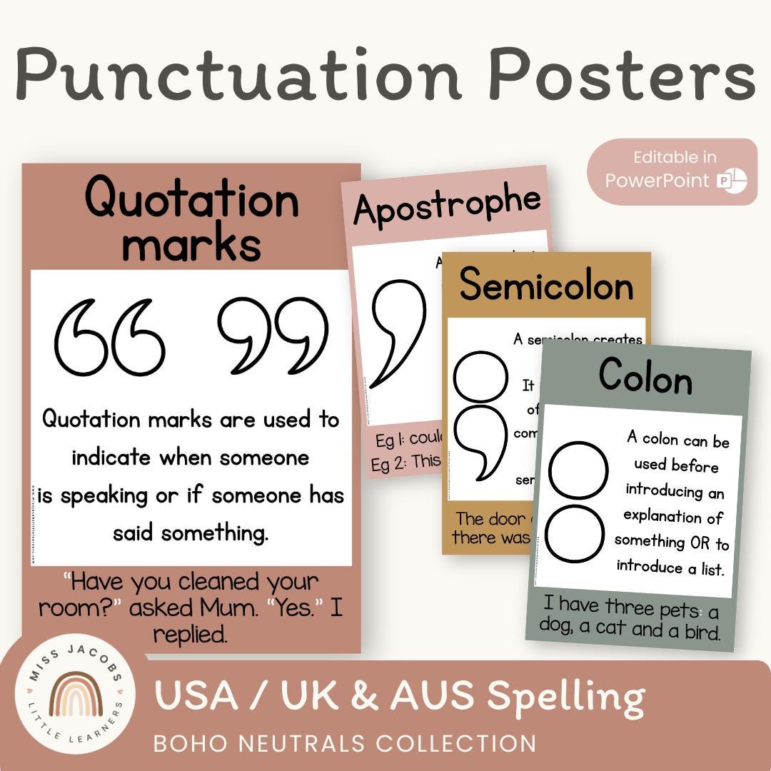 NEUTRAL Punctuation Posters | Boho Color Palette | Neutral Classroom ...