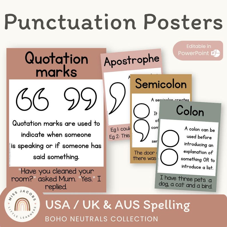 NEUTRAL Punctuation Posters | Boho Color Palette | Neutral Classroom ...