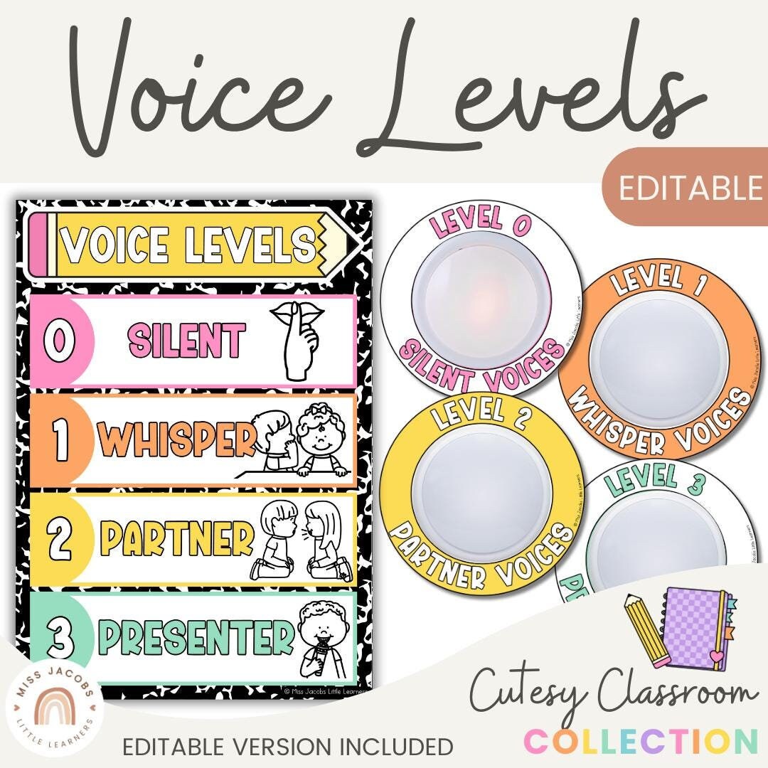 Cutesy Voice Levels Chart, Printable Classroom Voice Level Meter ...
