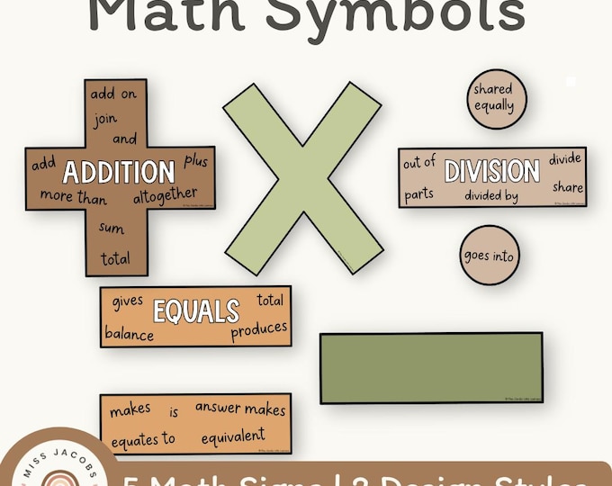 Math Symbols Posters Printable, Large Neutral Theme Math Operation ...