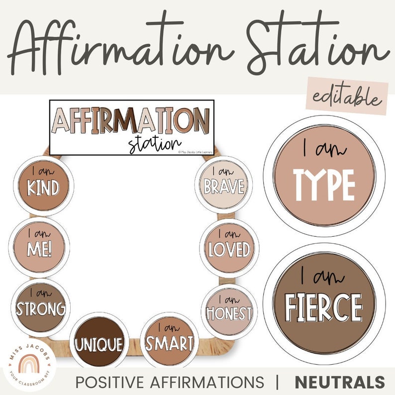 Ombre Affirmation Station, Neutrals Classroom Affirmation Cards ...