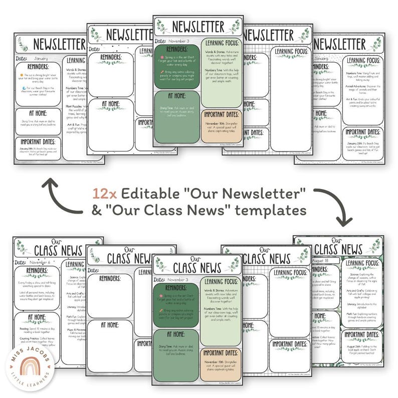Newsletter Template for Teachers, Editable Weekly & Monthly Parent ...