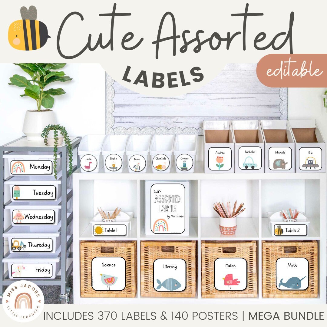 Cute Classroom Labels Bundle Assorted Characters Editable - Etsy