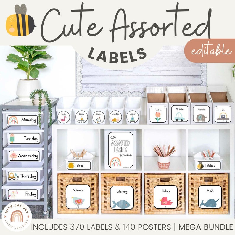 Cute Classroom Labels Bundle Assorted Characters Editable - Etsy