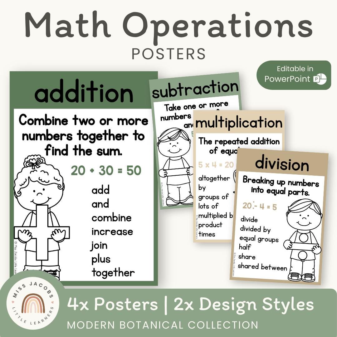 Math Operations Posters, Printable Math Operations Key Word Vocabulary ...