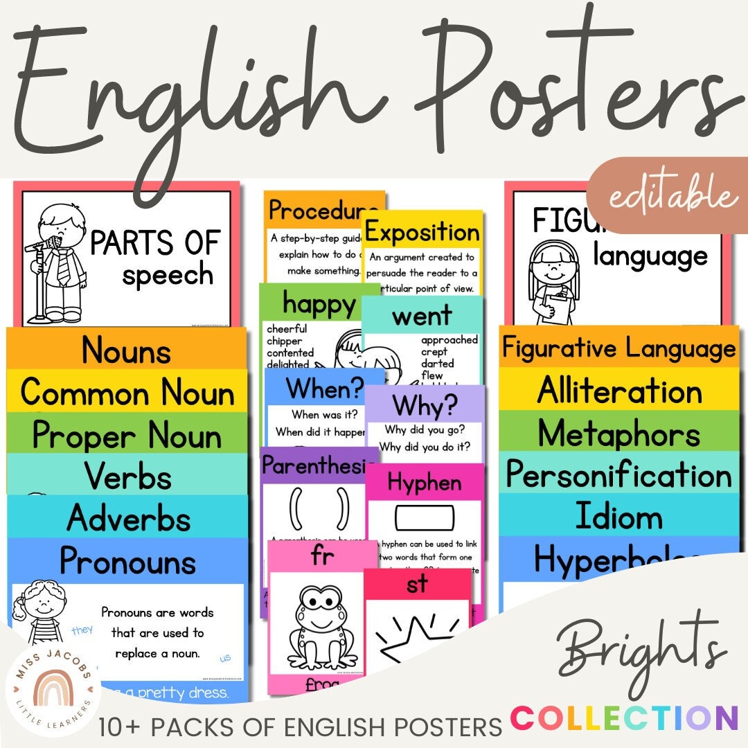 English Posters Bundle RAINBOW BRIGHTS Rainbow Themed Classroom Decor ...
