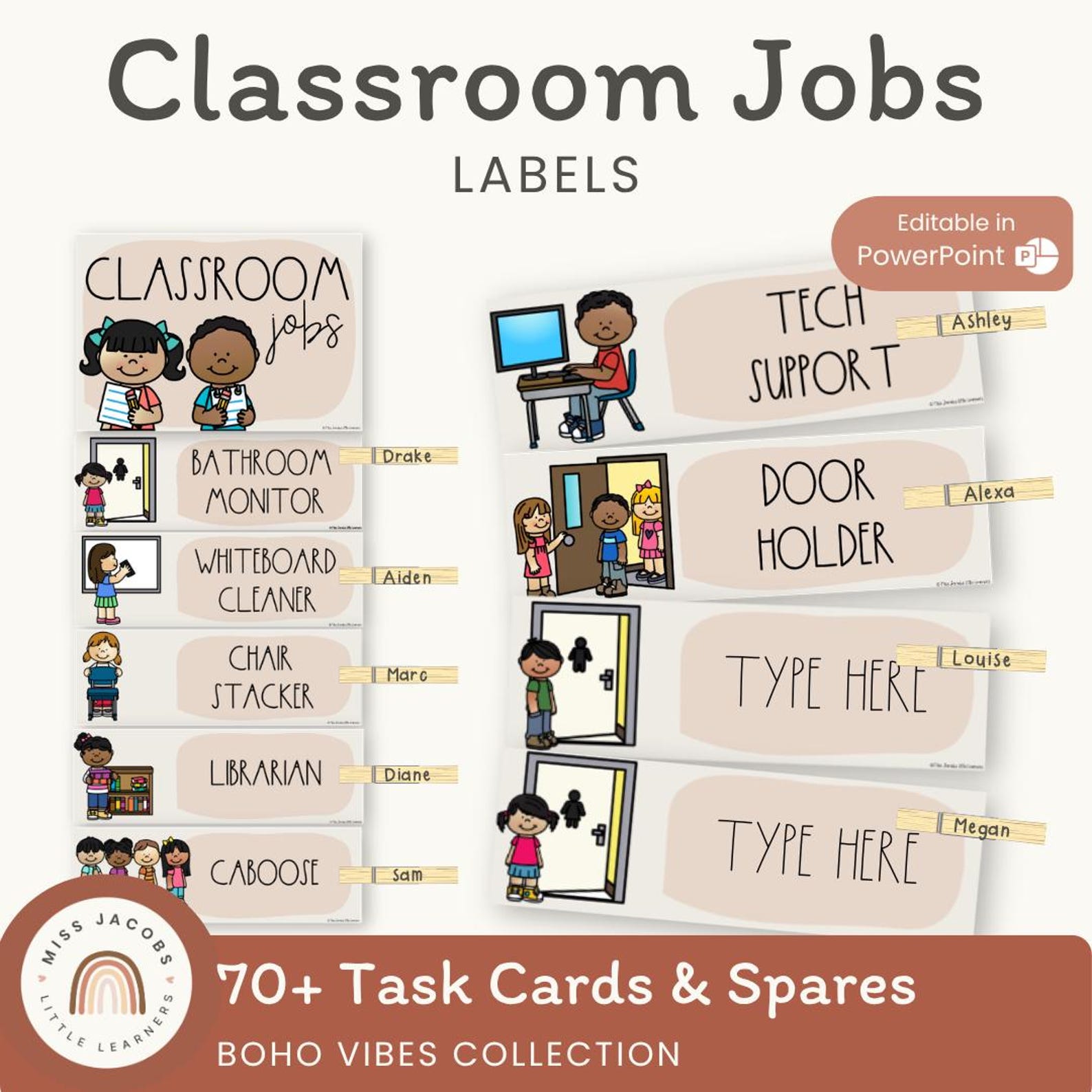 BOHO VIBES Classroom Jobs | Editable | Desert Neutral Classroom Decor ...