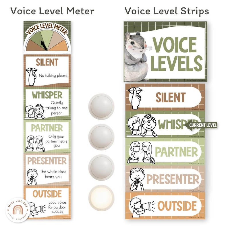 Woodland Voice Levels Chart, Printable Noise Level Meter Classroom ...
