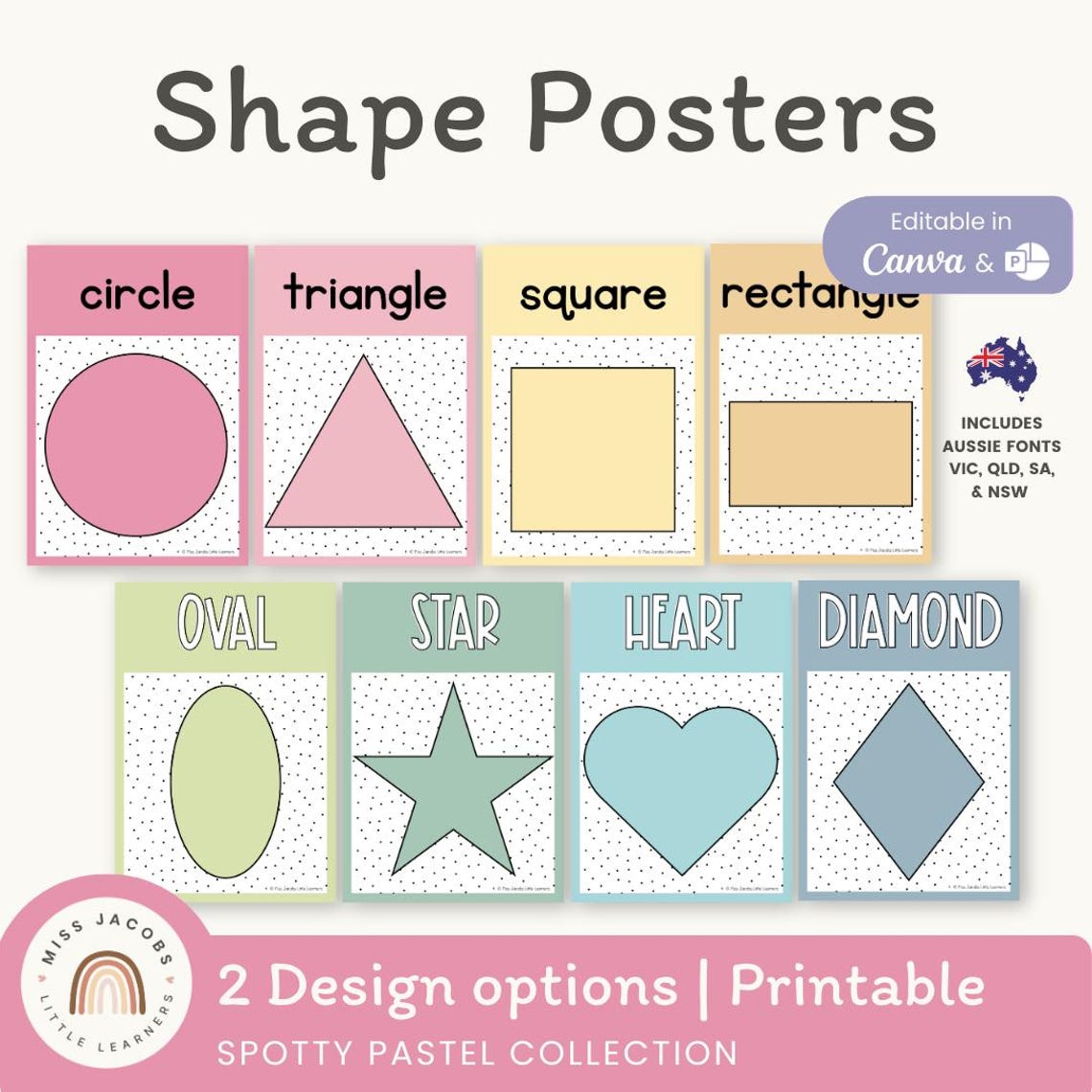 Shape Posters | Spotty Pastels Calm Classroom Decor | Editable - Etsy