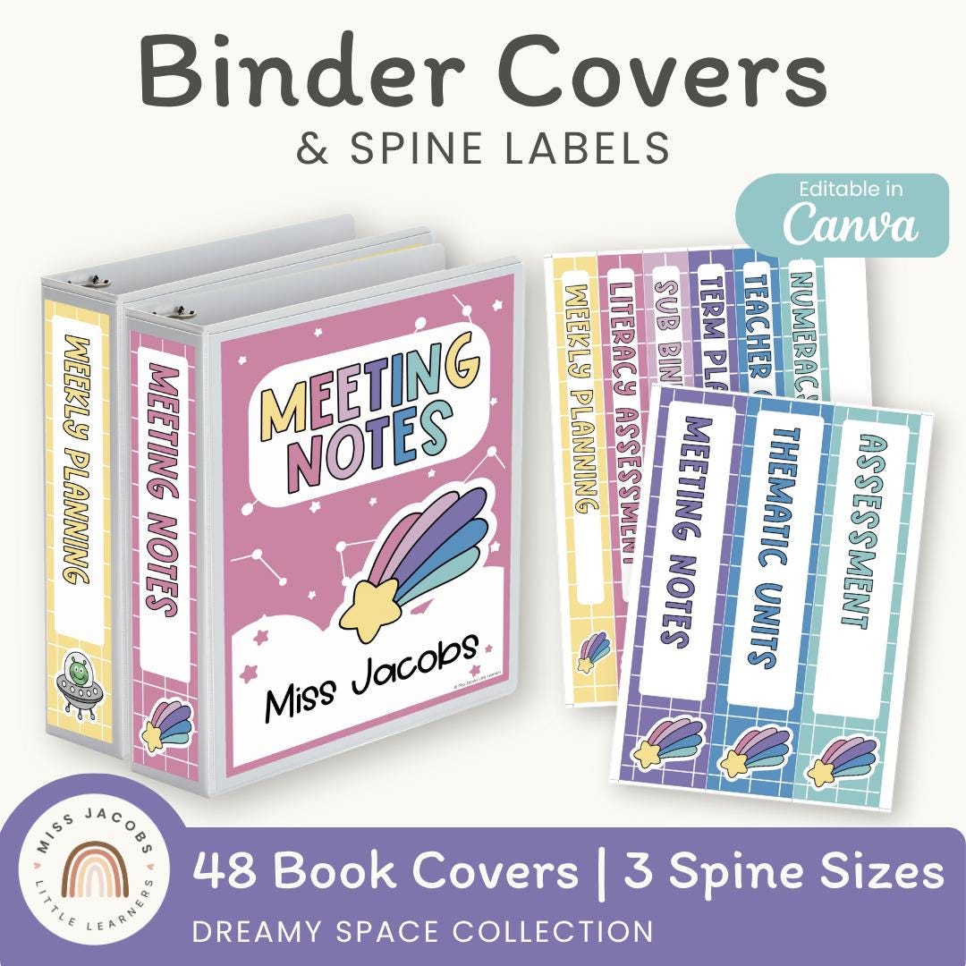 Binder Covers and Spines Dreamy Space Pastel Theme: Classroom Folder ...