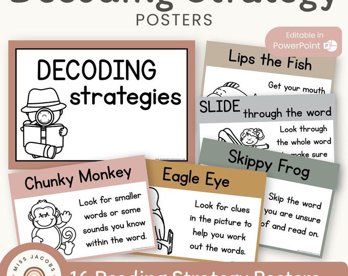 NEUTRAL Decoding Reading Strategy Posters | Boho Color Palette ...