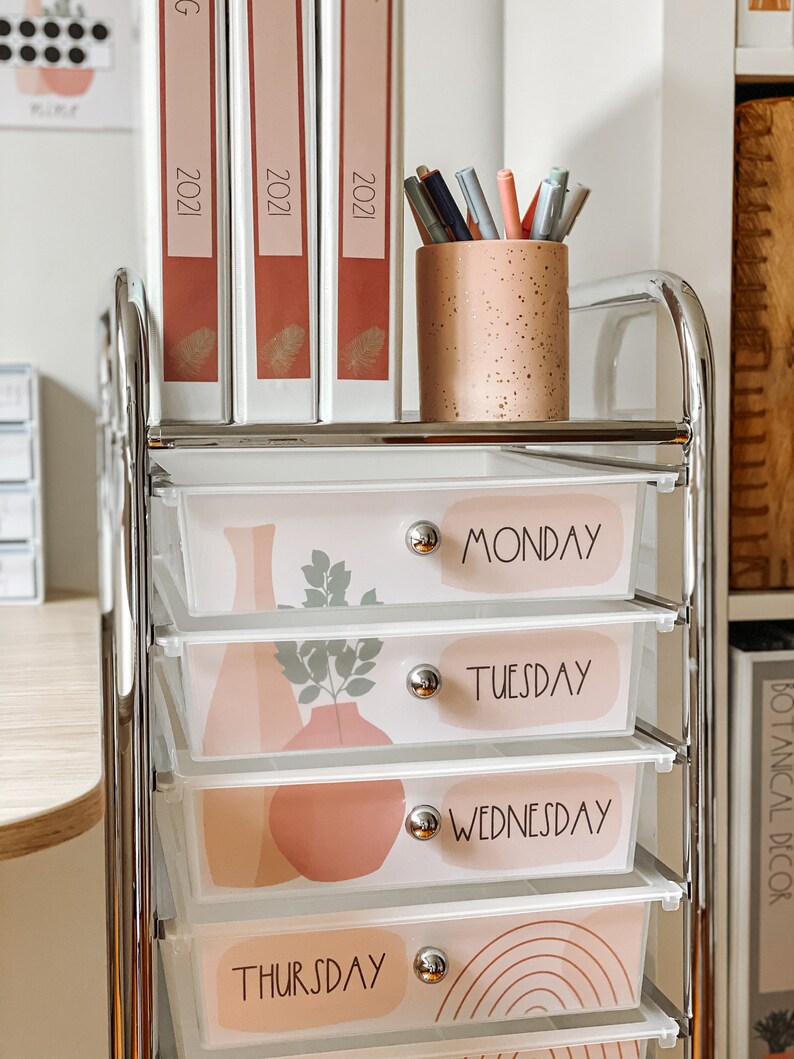 BOHO VIBES 10 Drawer Rolling Cart Labels Editable Desert - Etsy