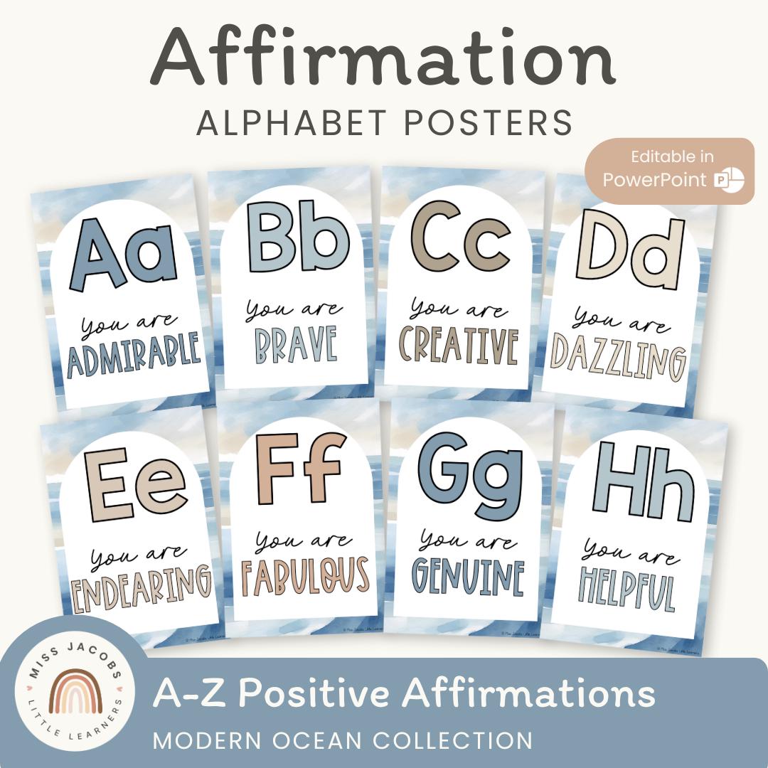 Modern Ocean Affirmation Alphabet Posters, Ocean-theme Prek Elementary ...