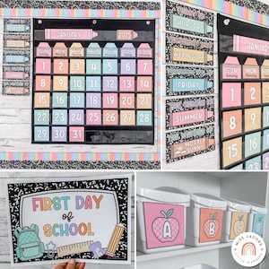 Cutesy Classroom Decor Bundle, Bright Rainbow Composition Notebook ...