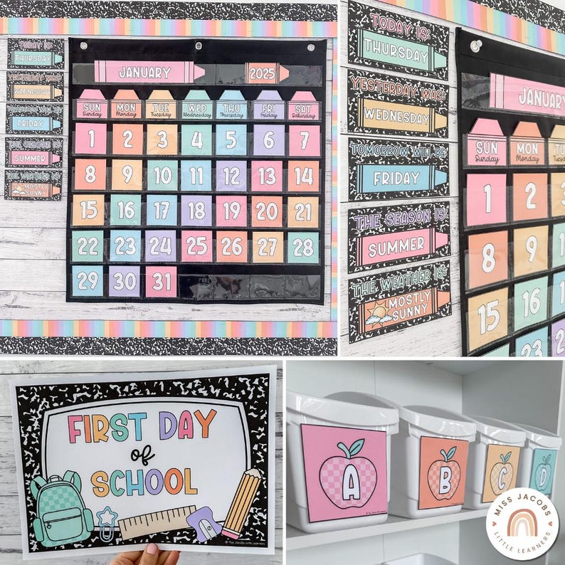 Cutesy Classroom Decor Bundle, Bright Rainbow Composition Notebook ...