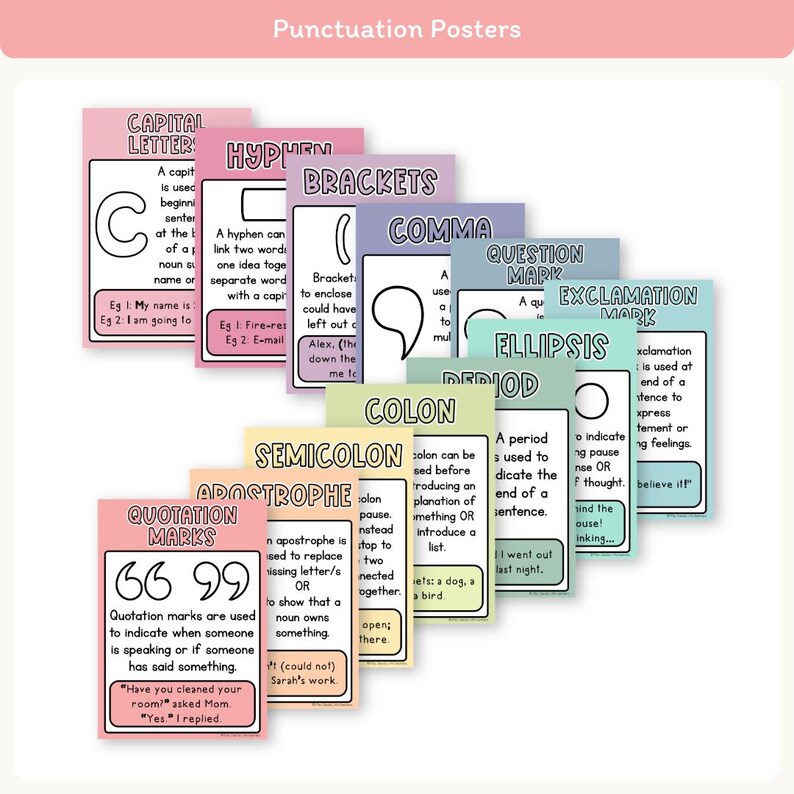Punctuation Posters Dreamy Space Theme: Pastel Literacy Anchor Charts ...