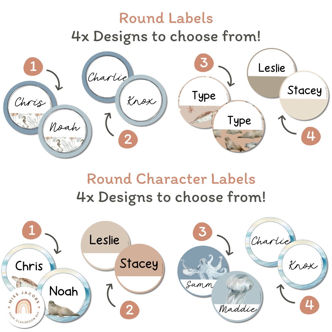 Classroom Supply Labels & Student Name Tags | Modern Ocean Classroom ...