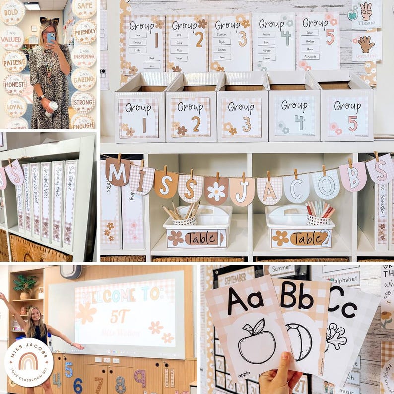 Daisy Gingham Classroom Decor Bundle | Editable - Etsy