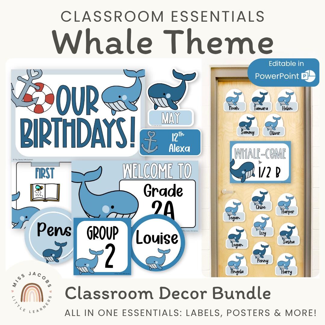 Editable Whale Theme Classroom Decor Pack, Coastal Calm Teacher ...