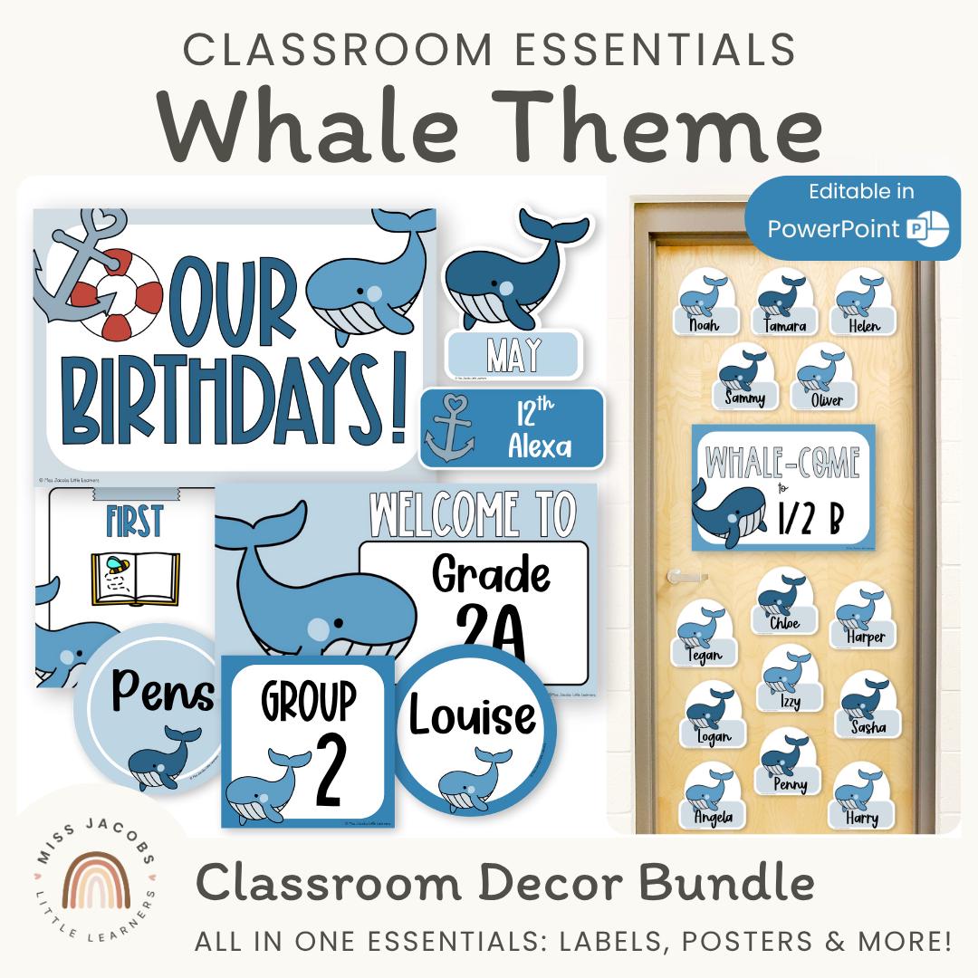 Editable Whale Theme Classroom Decor Pack, Coastal Calm Teacher ...