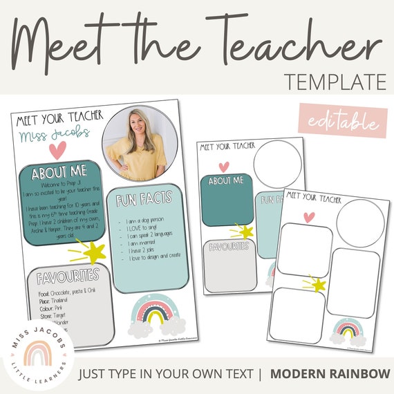 MODERN RAINBOW Meet the Teacher Editable Calm Colors - Etsy