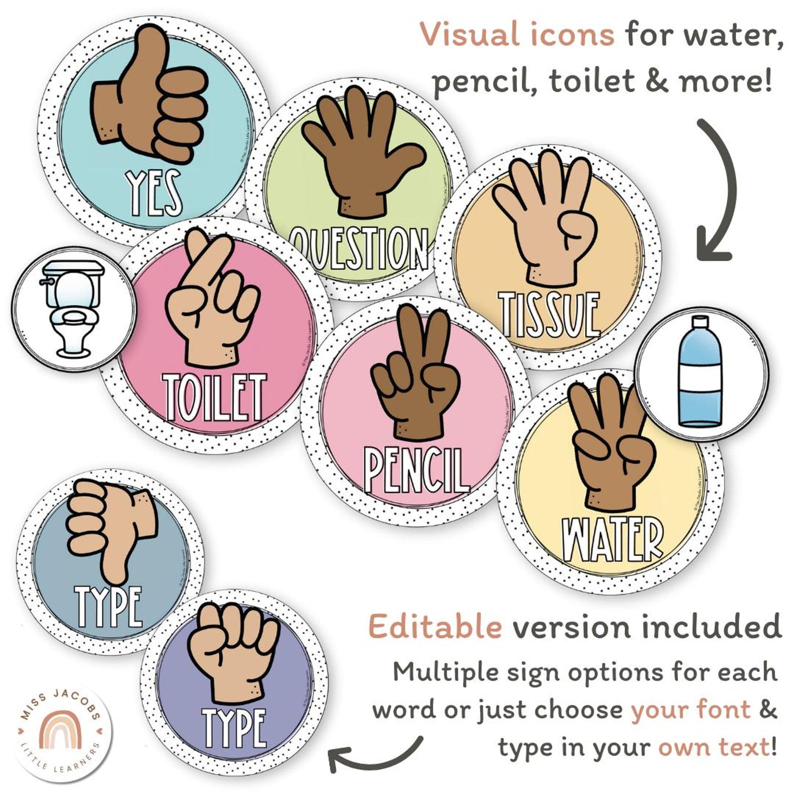 Hand Signals Posters | SPOTTY PASTELS Classroom Decor | EDITABLE - Etsy