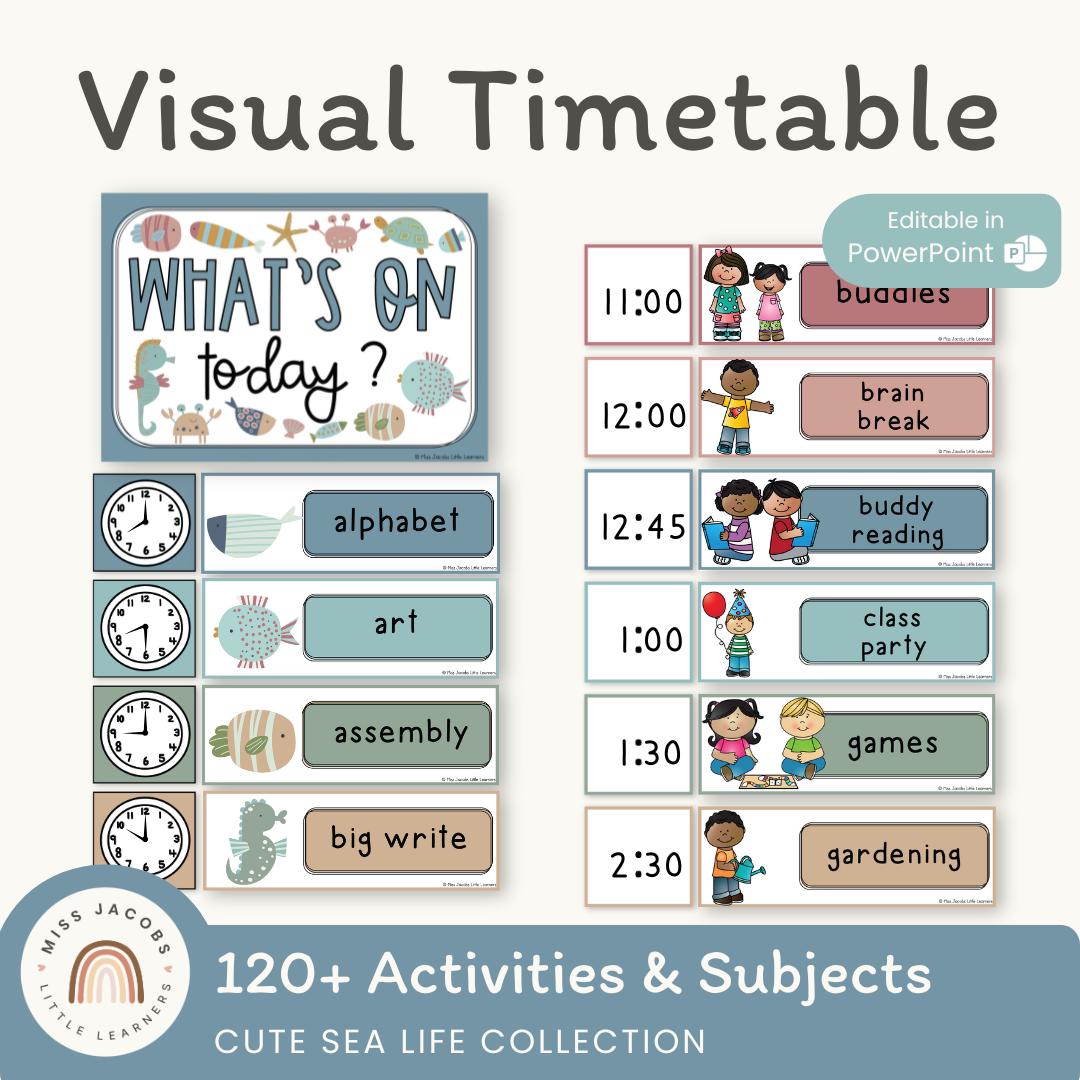 Cute Sea Life Visual Schedule, Editable Classroom Routine Chart, Ocean ...