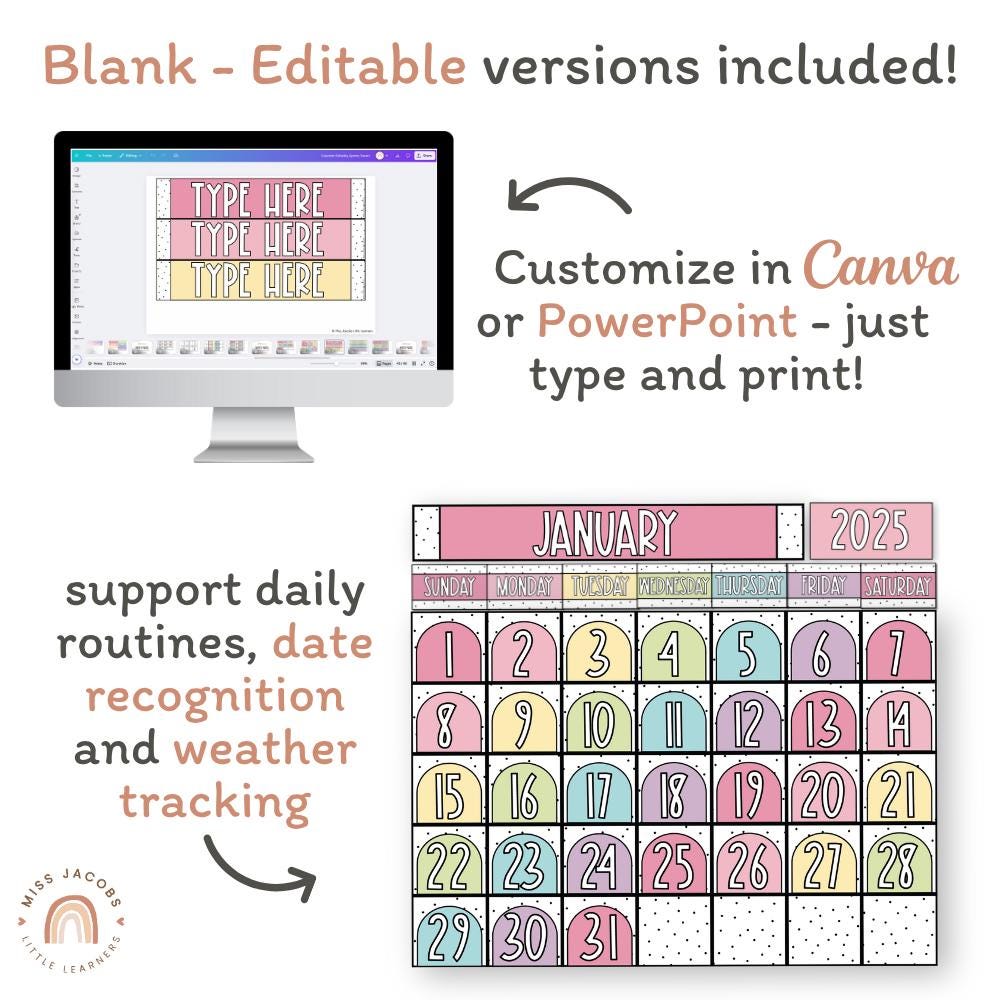 Classroom Calendar and Weather Display | SPOTTY PASTELS - Etsy