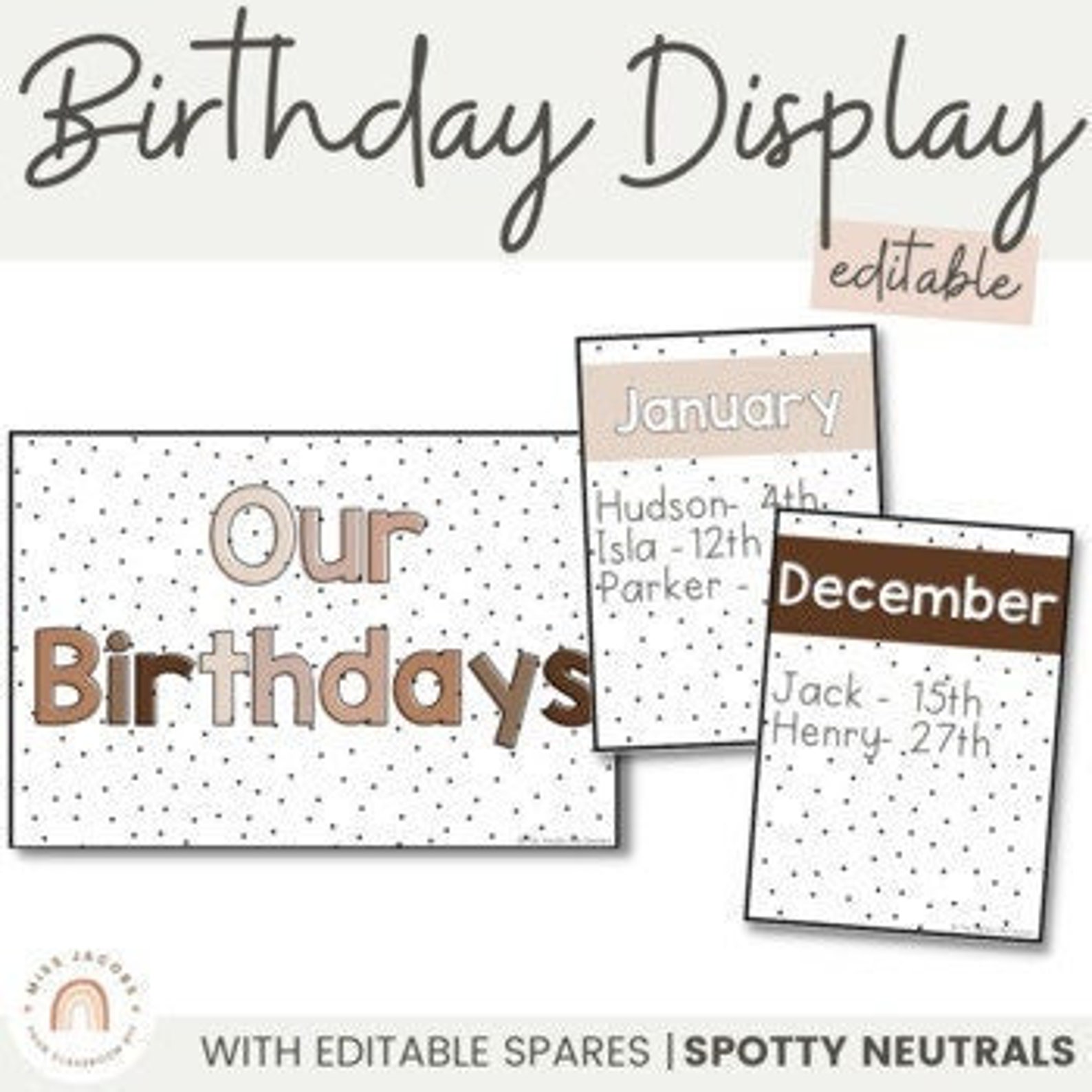 Birthday Display SPOTTY NEUTRALS Classroom Decor Editable - Etsy