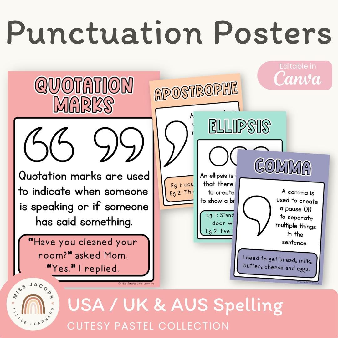 Punctuation Posters Dreamy Space Theme: Pastel Literacy Anchor Charts ...